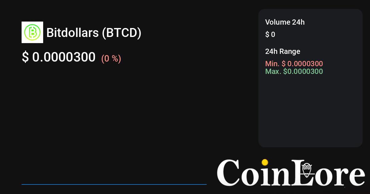 Bitdollars Price, Chart, Market Cap, BTCD Coin Essentials | CoinLore