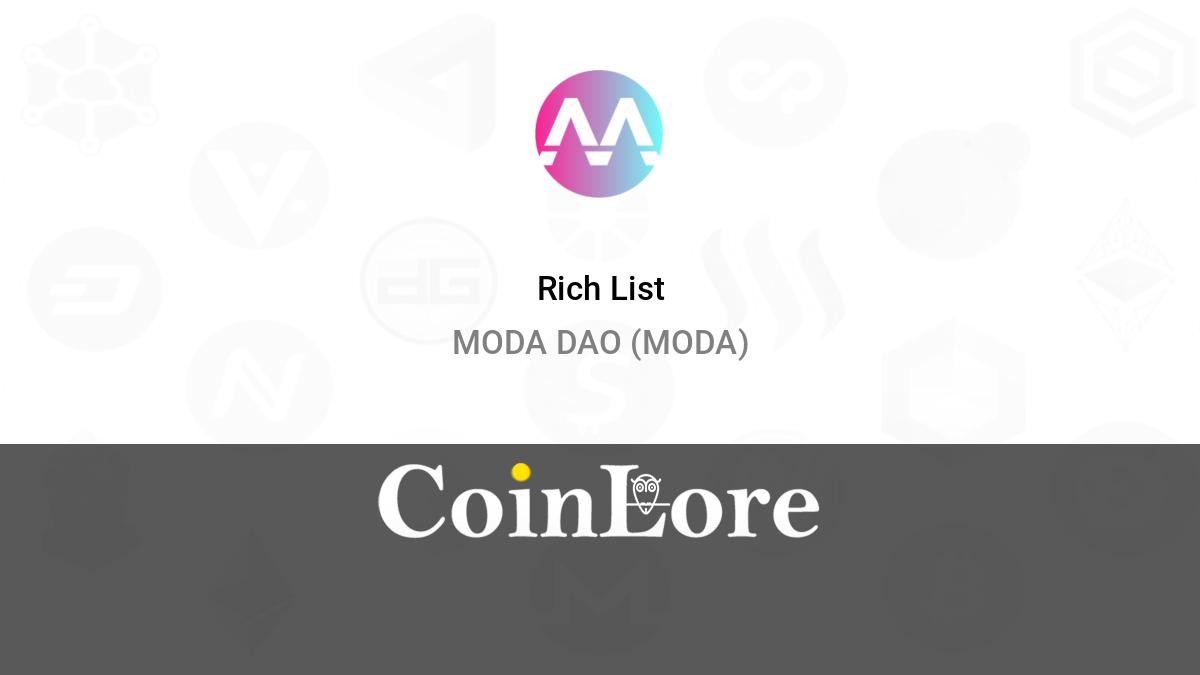 MODA DAO Rich List - Top 100 Addresses | CoinLore
