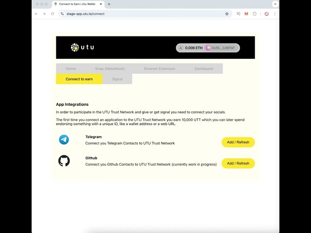 Connecting your Socials to UTU Trust to earn 10k UTT each and Start Endorsing the Web