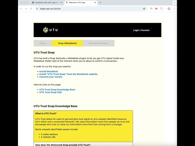 UTU Environments, Trust Snap for MetaMask and Trust Extension for Chrome & Brave