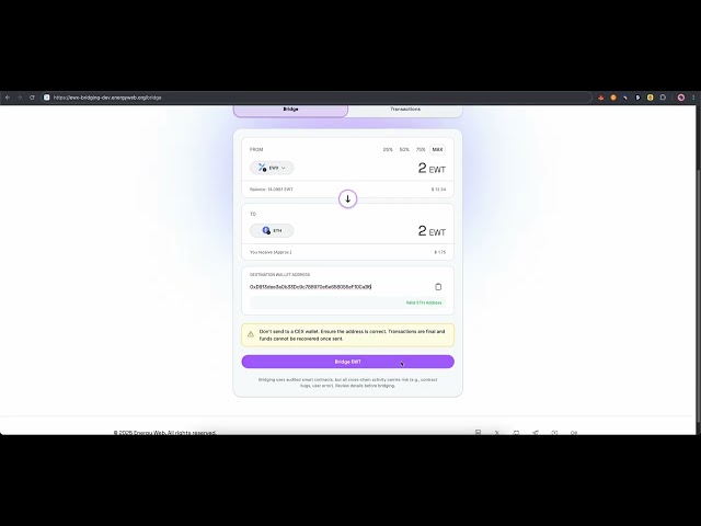 Energy Web X - Bridging from EWX to ETH