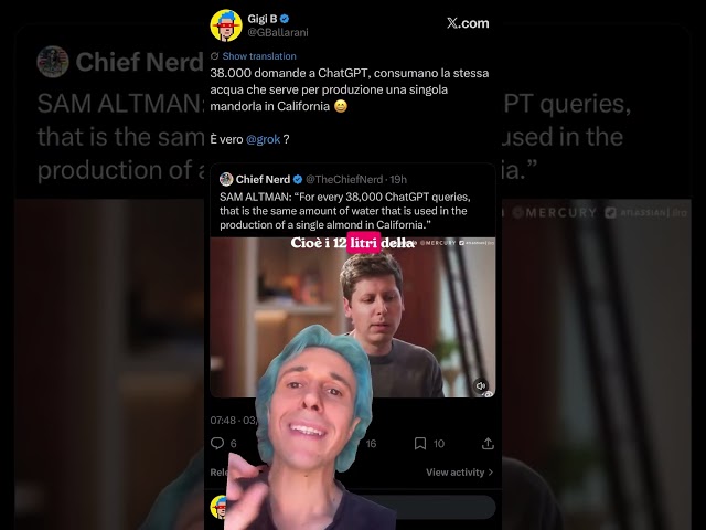 🔴 Sam ALTman: 38.000 domande a ChatGPT consumano l’acqua di una mandorla? Sam Altman ha detto che